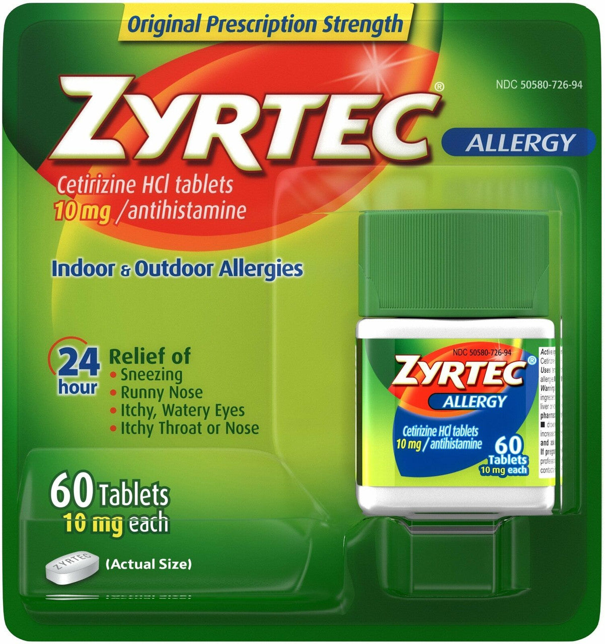 Zyrtec - 24 Hour Allergy Relief - 60 Tablets - 1 Pack – Go Direct Foods ...